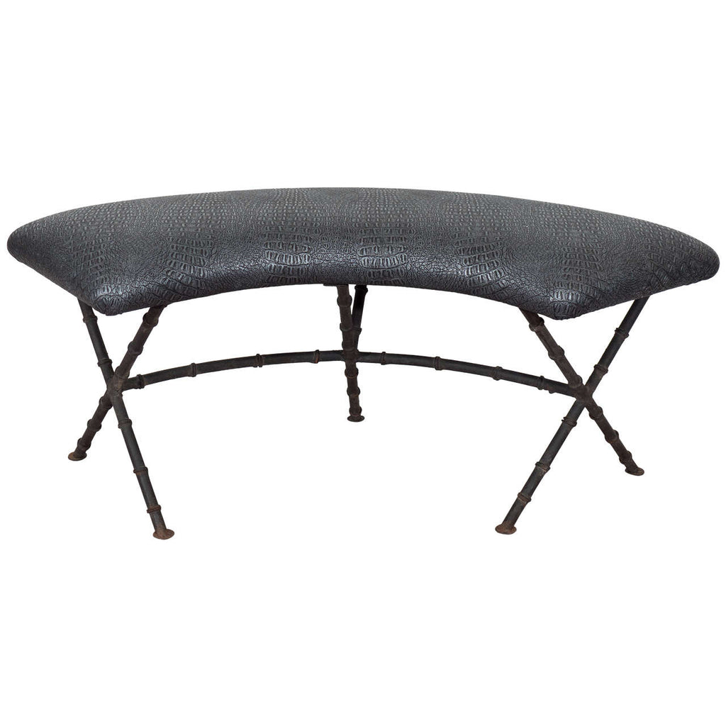 Fantastic Pewter Metallic Alligator Skin Bench with Bamboo Iron Base ...